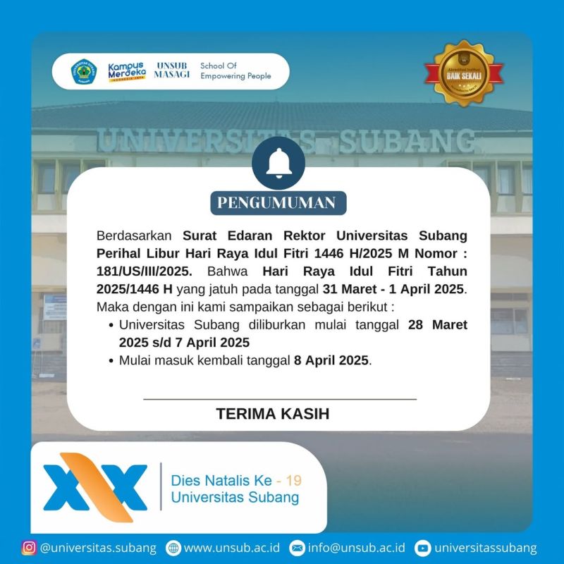 Pengumuman Libur Hari Raya Idul Fitri 1446 H